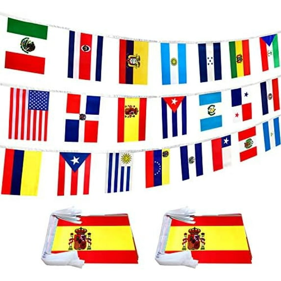 2 Set 22 Spanish Language Speaking Countries Flags Banner String for ...