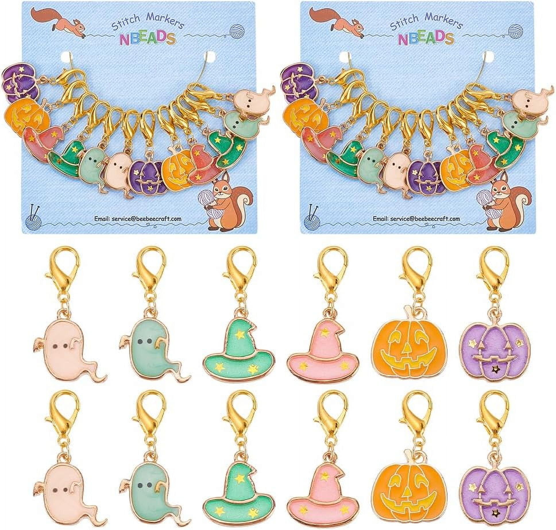 2 Set 24 Pcs Theme Stitch Markers Enamel Ghost/Witch Hat/Pumpkin Charms ...