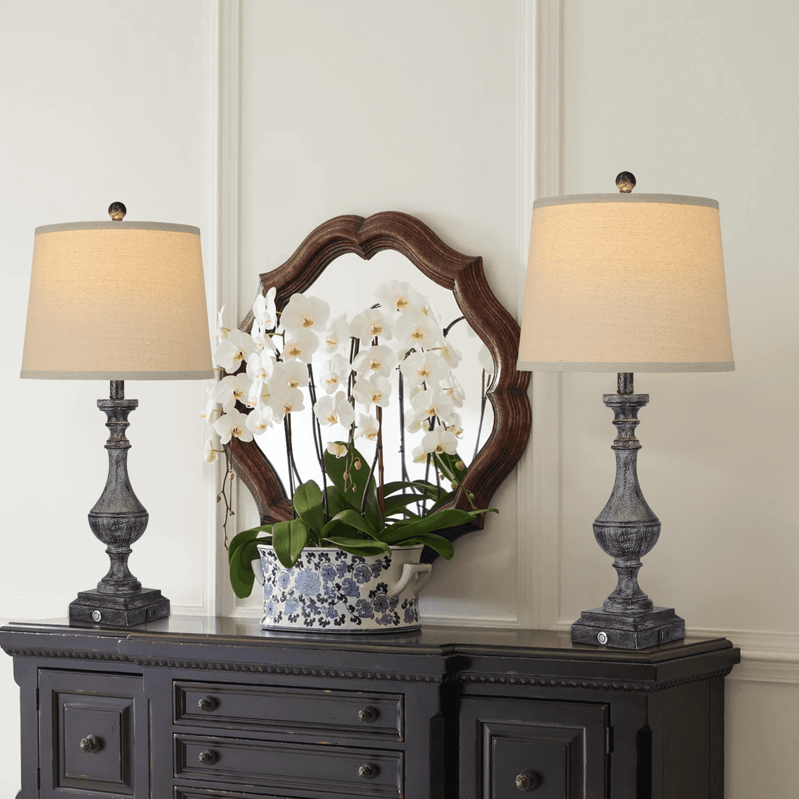 2 Set 27.5 Inch Tall Coastal Table Lamps Set For Living Room With 2 ...
