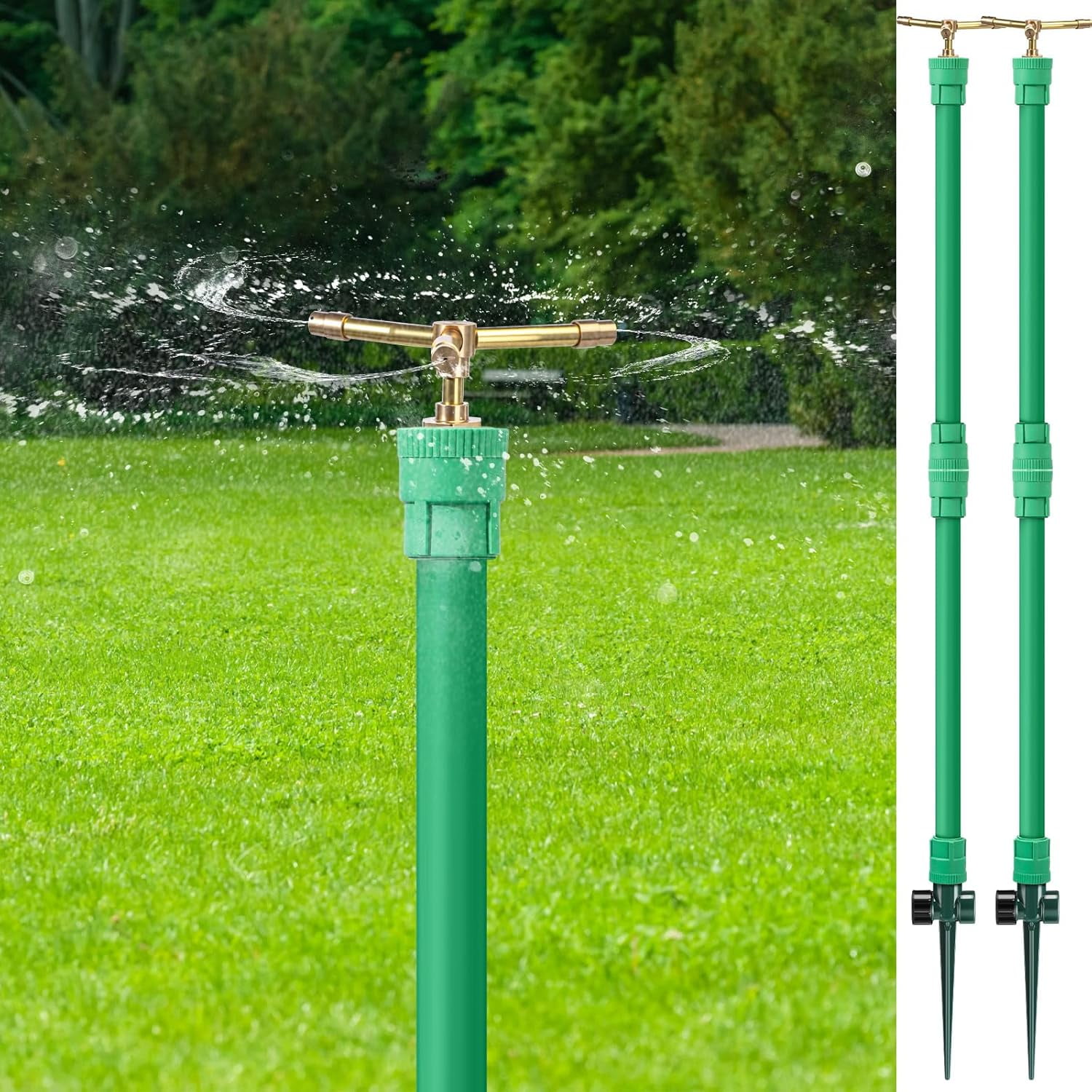 2 Set 3 Arm Brass Sprinklers for Garden Yard Rotating Telescoping ...