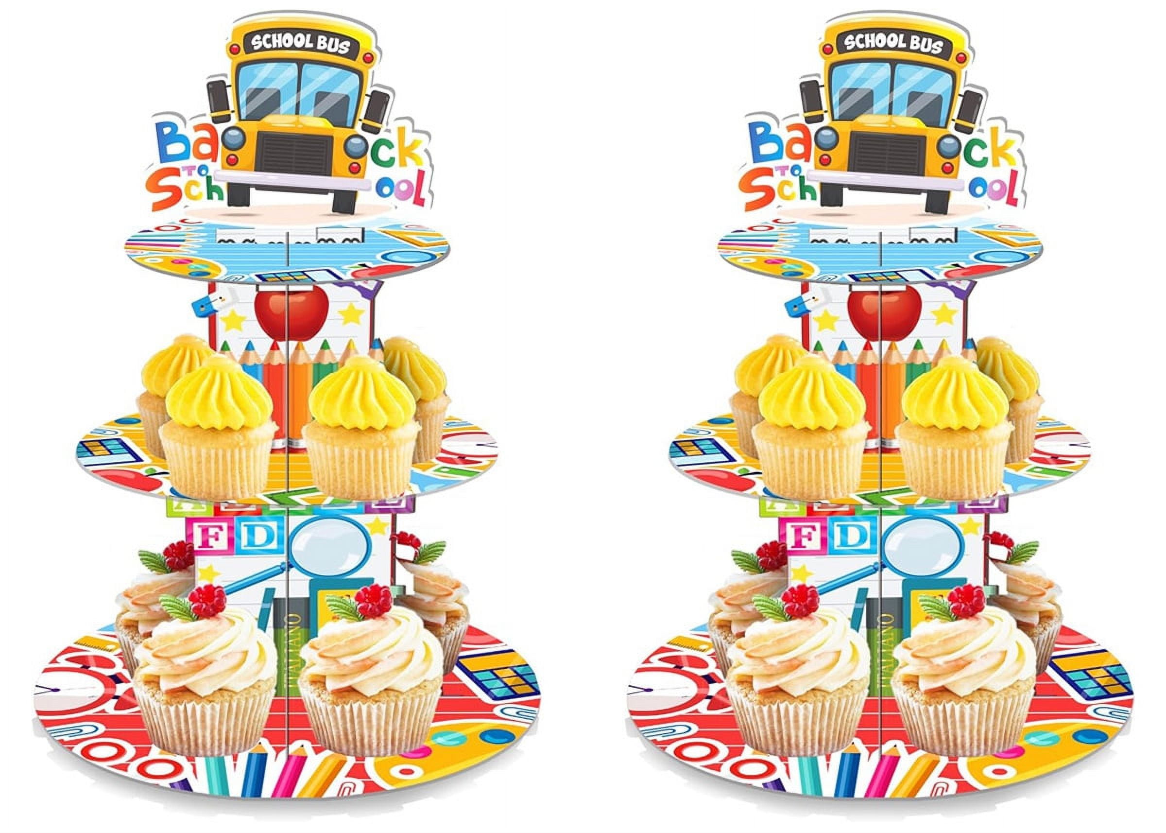 2 Set 3-Tier Back to School Cardboard Cupcake Stand Party Decorations ...