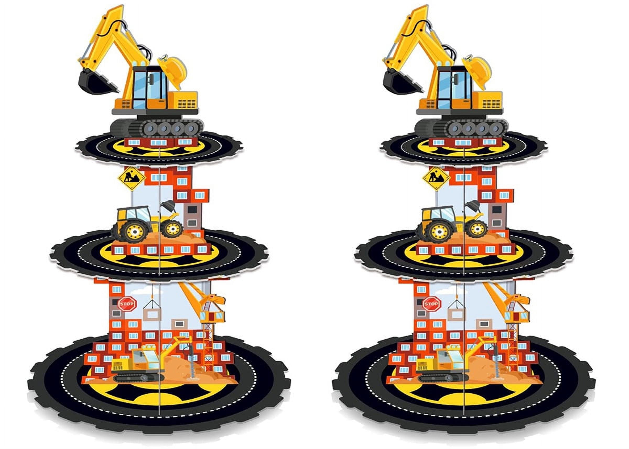 Jeleuon 2-Pcs 3-Tier Excavator Party Cupcake Stand, Baby Shower ...