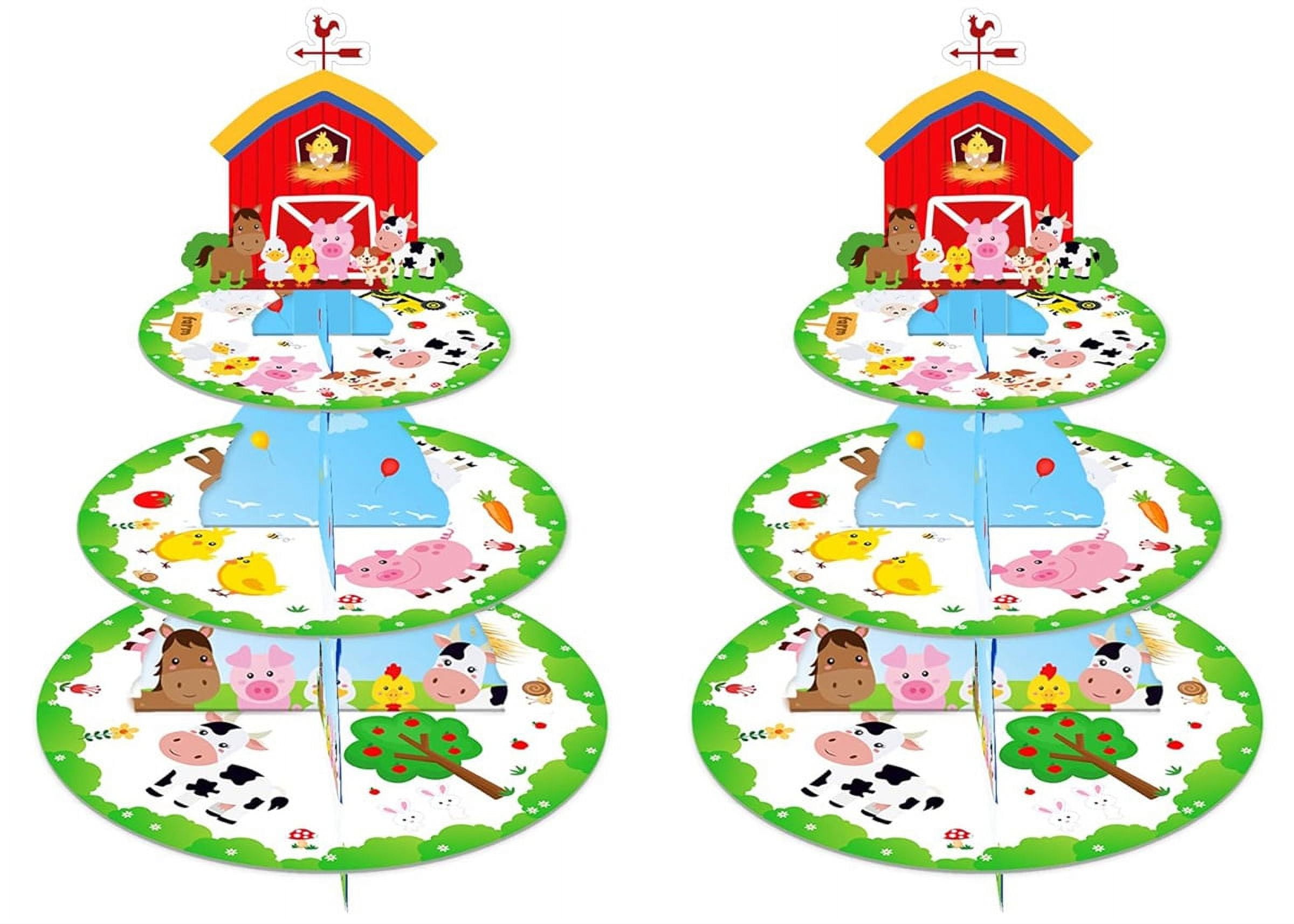 2 Set 3-Tier Farm Animal Farmhouse Cardboard Cupcake Stand Party ...