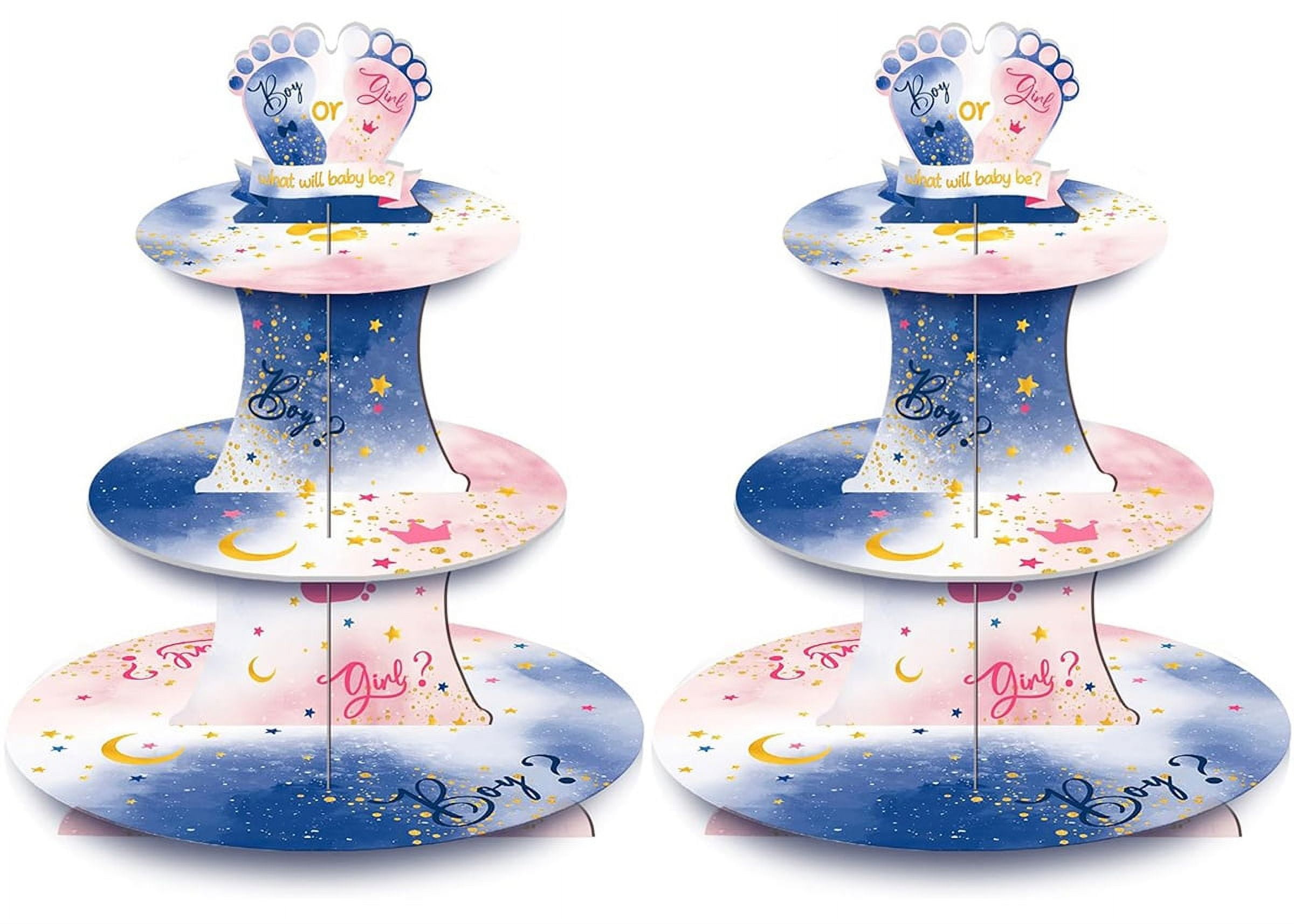 2 Set 3-Tier Gender Reveal Cardboard Cupcake Stand Party Decorations ...