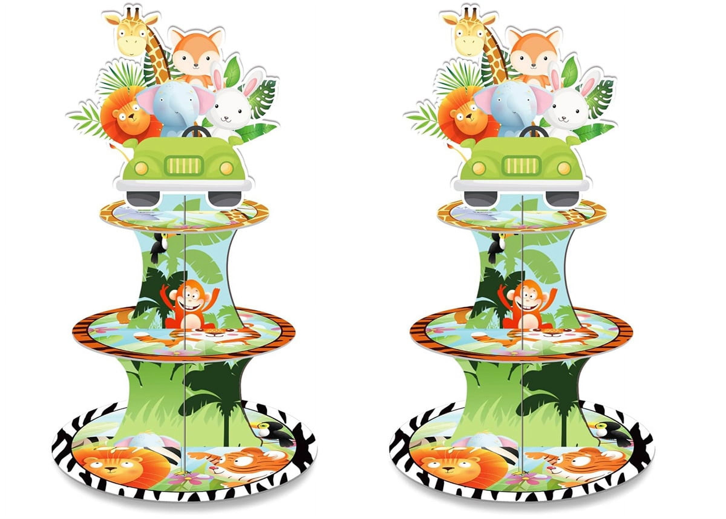 2 Set 3-Tier Jungle Safari Animals Cardboard Cupcake Stand Party ...