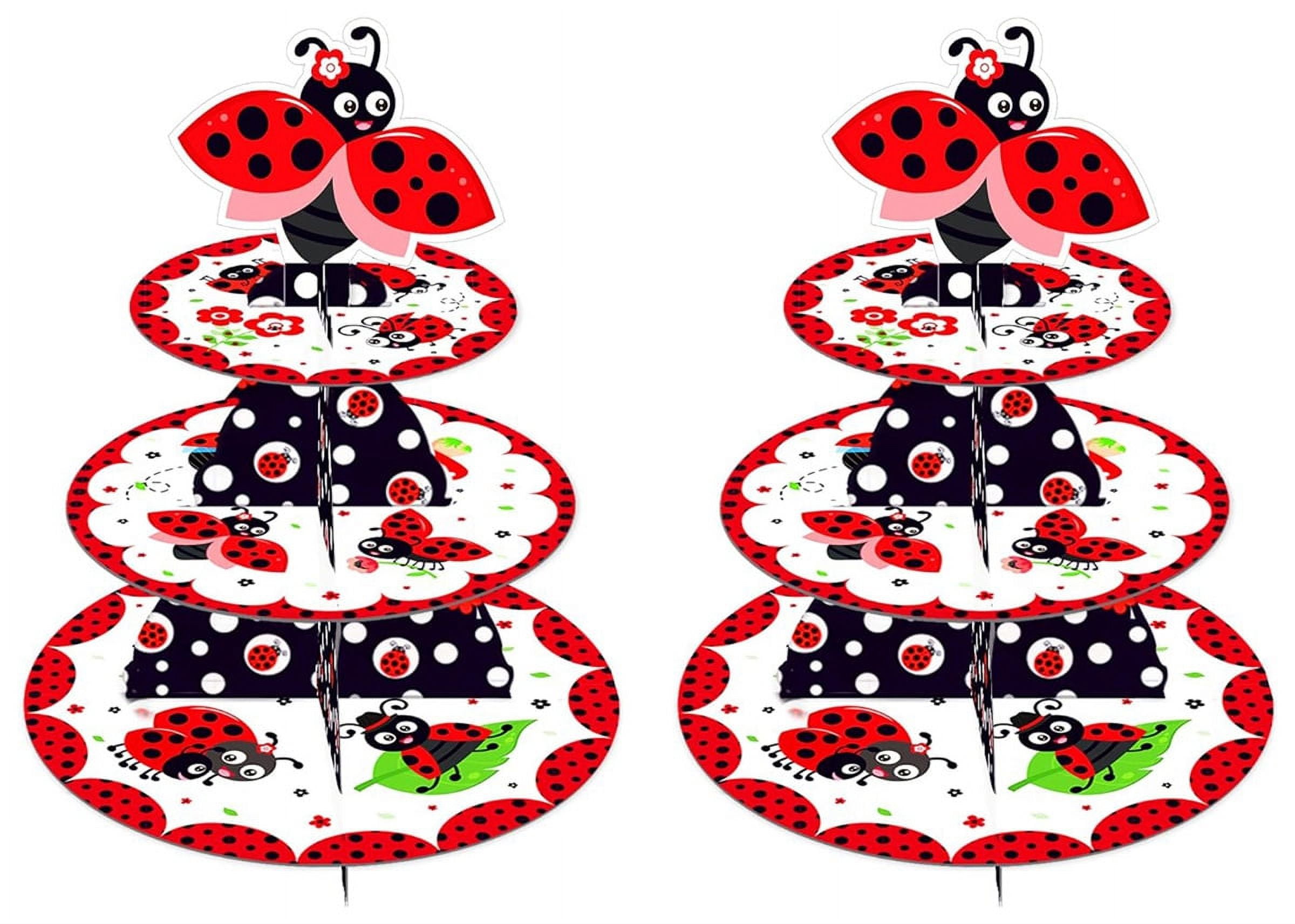 2 Set 3-Tier Ladybug Cardboard Cupcake Stand Party Decorations Cupcake ...