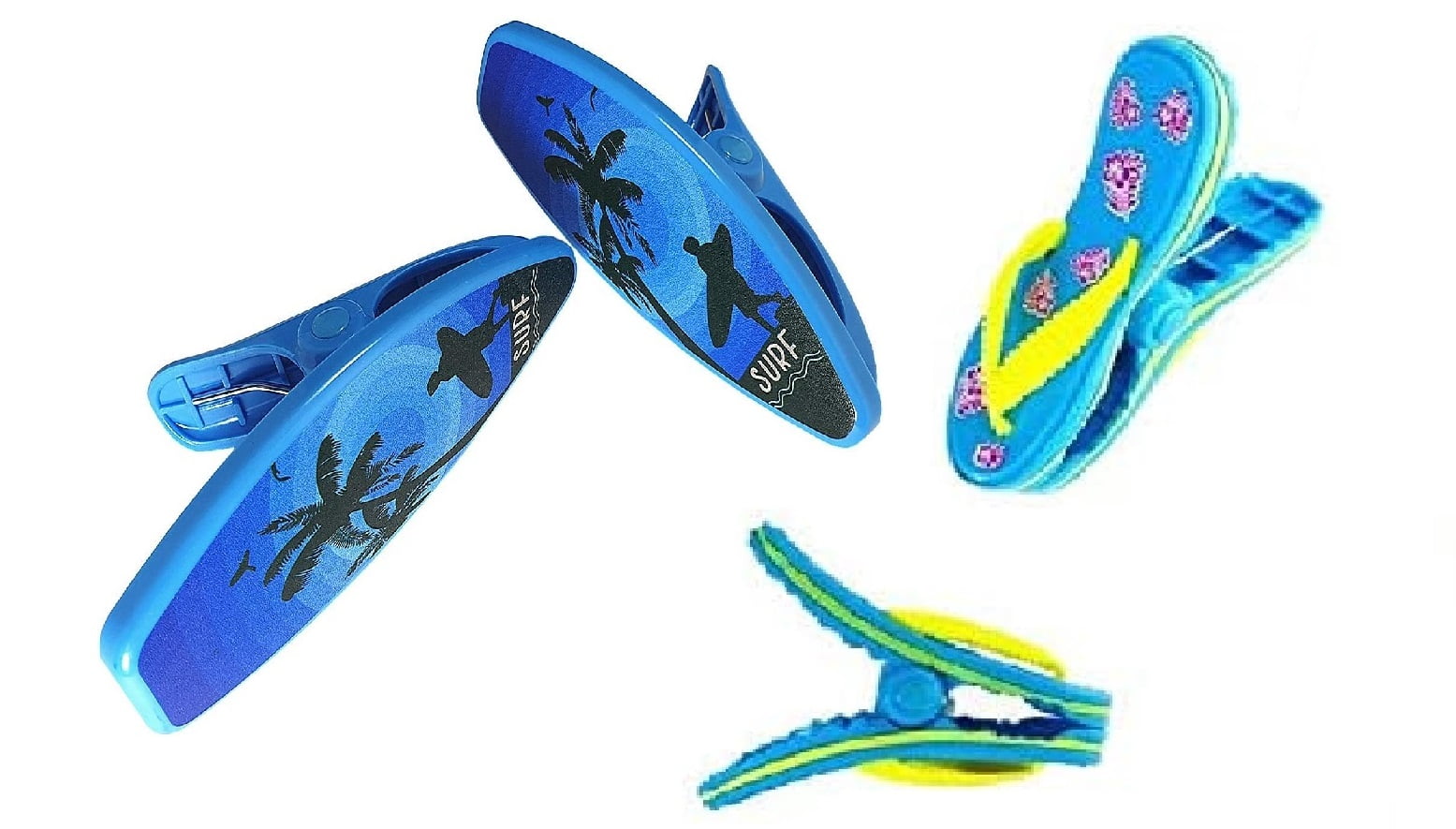 2 Set (4 Ct) Blue Flipflops / Blue Surfboard Beach Towel Clips Jumbo ...