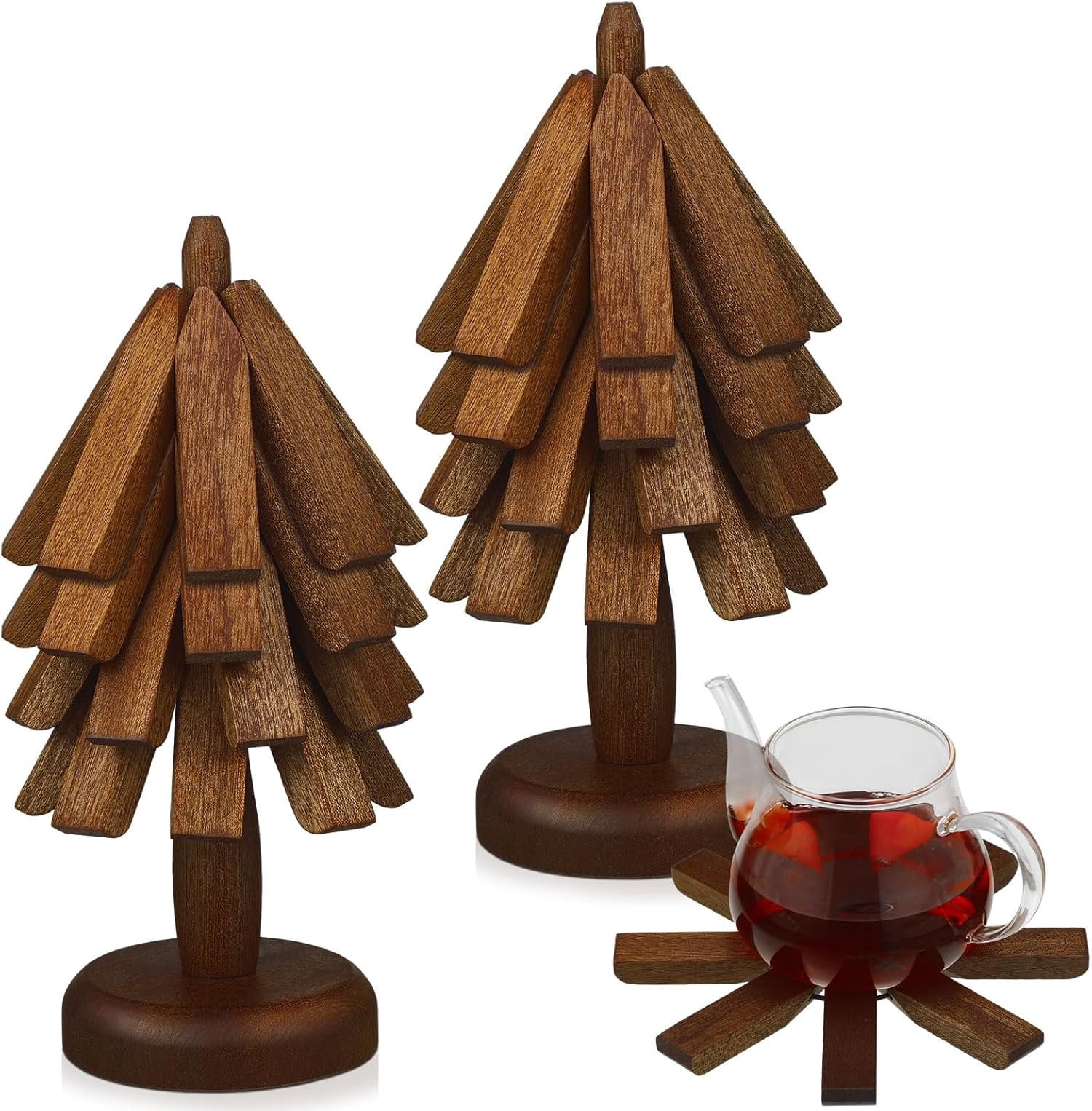2 Set 4 Layers Wooden Trivets for Hot Dishes Tree Shape Trivet Coaster ...