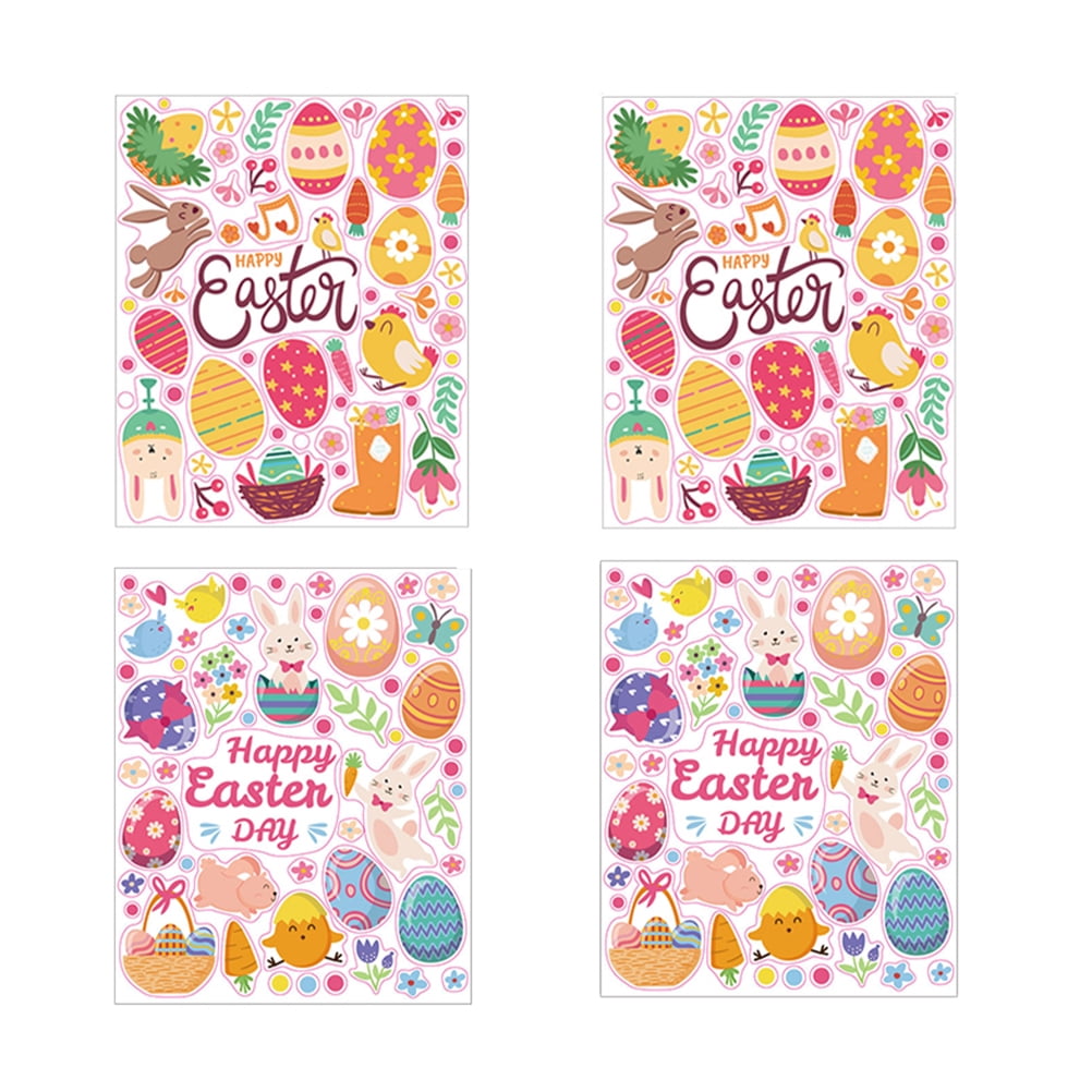 2 Set of 4 Sheets Easter Window Stickers No Glue Electrostatic Window ...