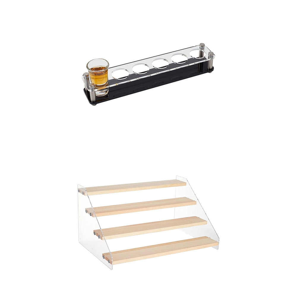 2 Set 4-Step Acrylic Tiered Display Stand Wood Display Stands Showing Stand Clear Display Shelf ...