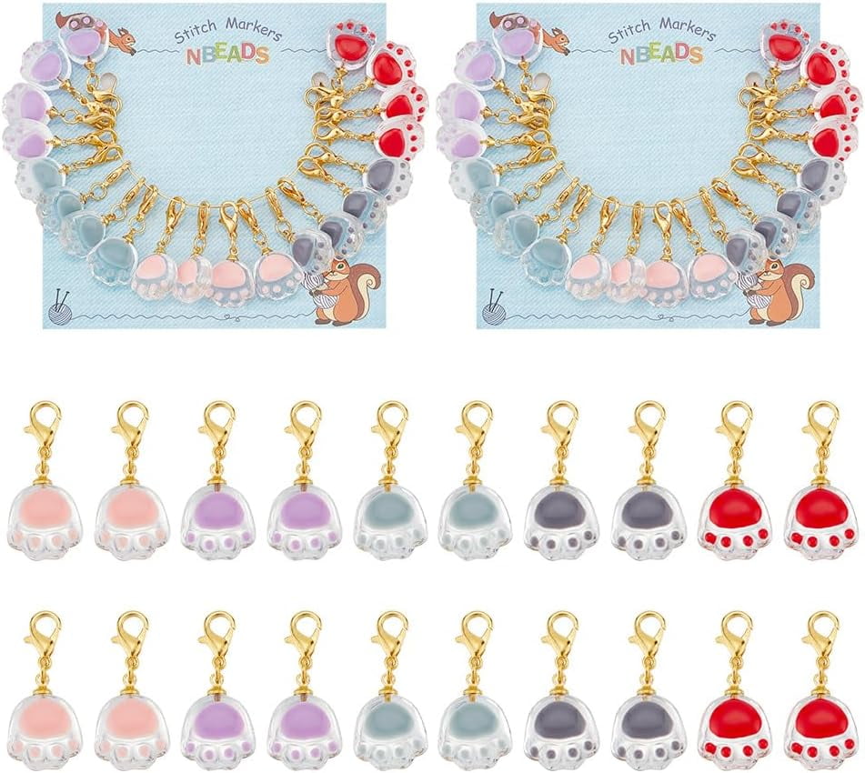 2 Set 40 Pcs Cat Paw Print Stitch Markers Enamel Crochet Stitch Marker ...