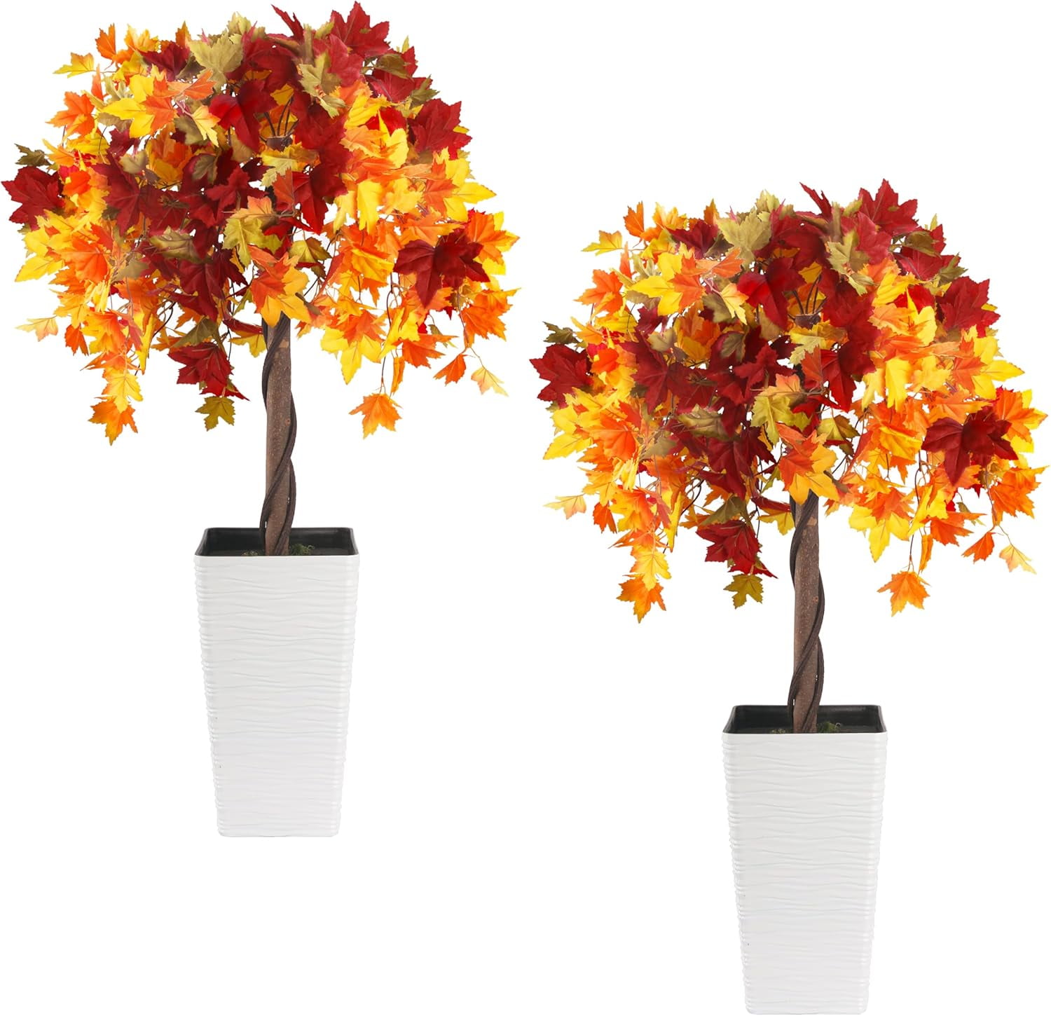 2 Set of 4FT Artificial Maple Tree, Fake Maple Leaves Tree with Wavy ...