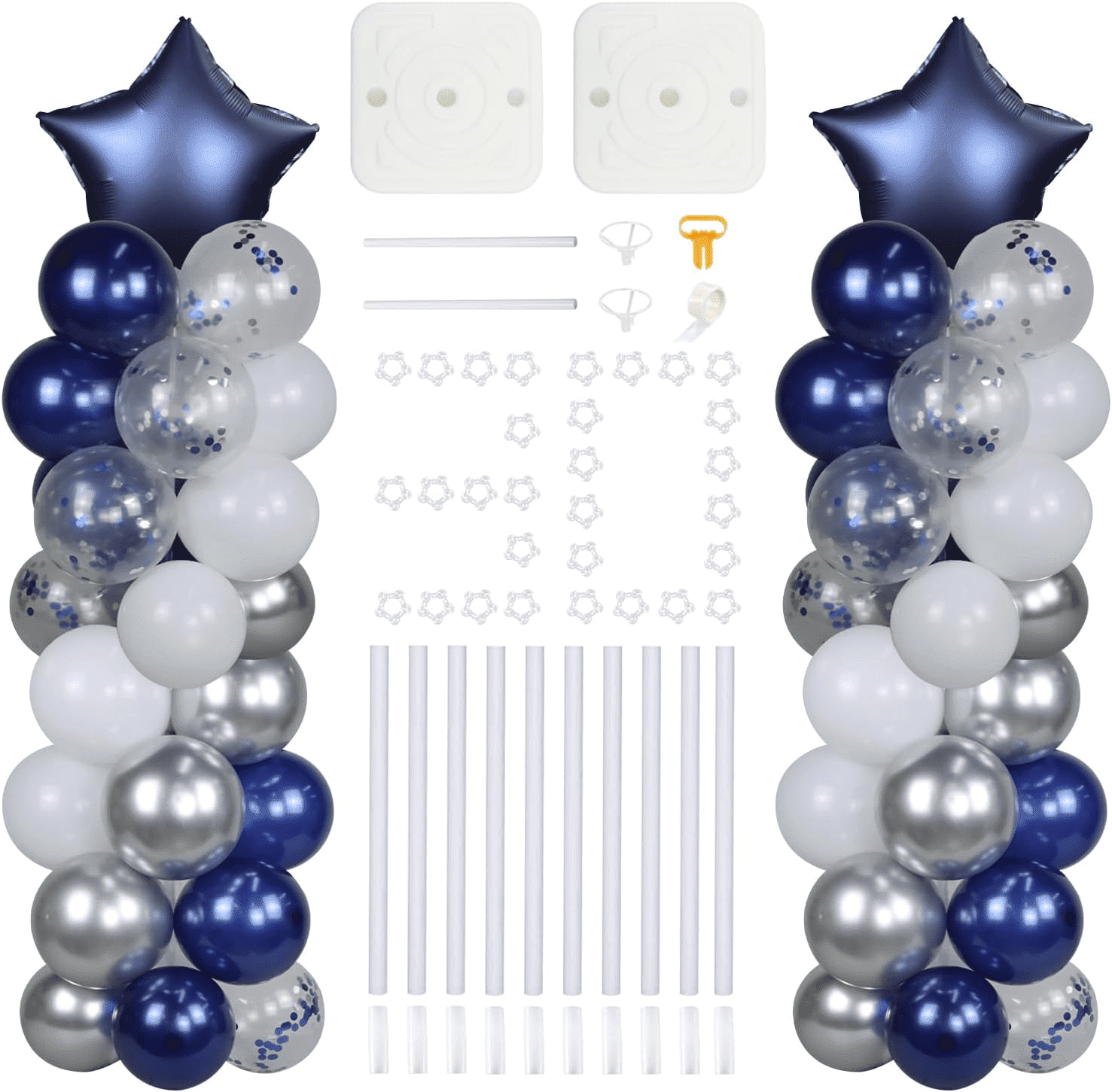 2 Set 5 Feet Balloon Column Kit With Balloons, 80 Pcs Navy Blue Silver ...