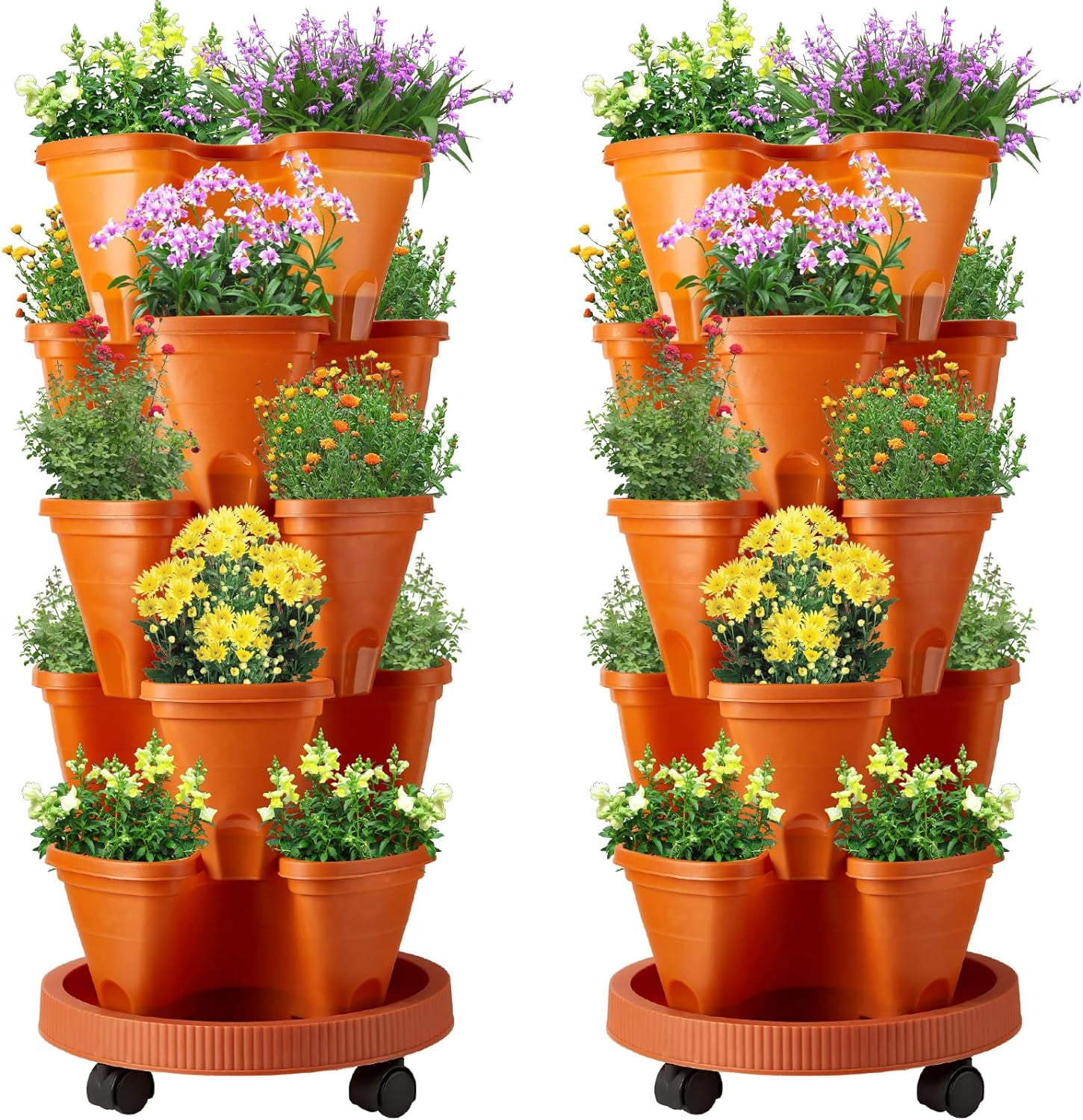 2 Set 5 Tier Stackable Planters Vertical Garden Planters for Strawberry Herb Flower and ...