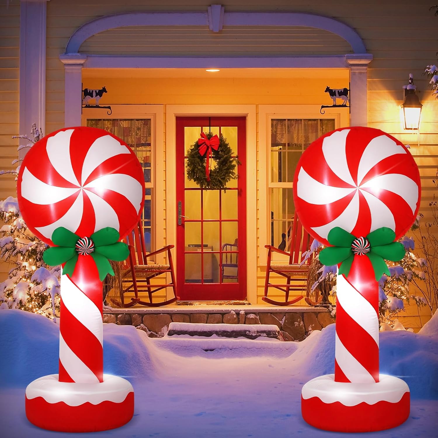 2 Set 5 ft Candy Christmas Inflatables Decoration with Built in LEDs ...