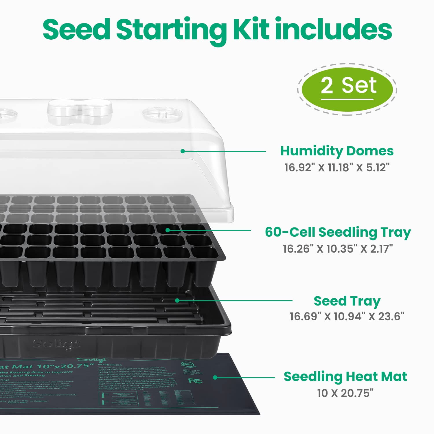 2 Set 60-Cell FEV6 Seed Starter Kit - Strong Seed Trays with Humidity Domes, Cell Trays and ...