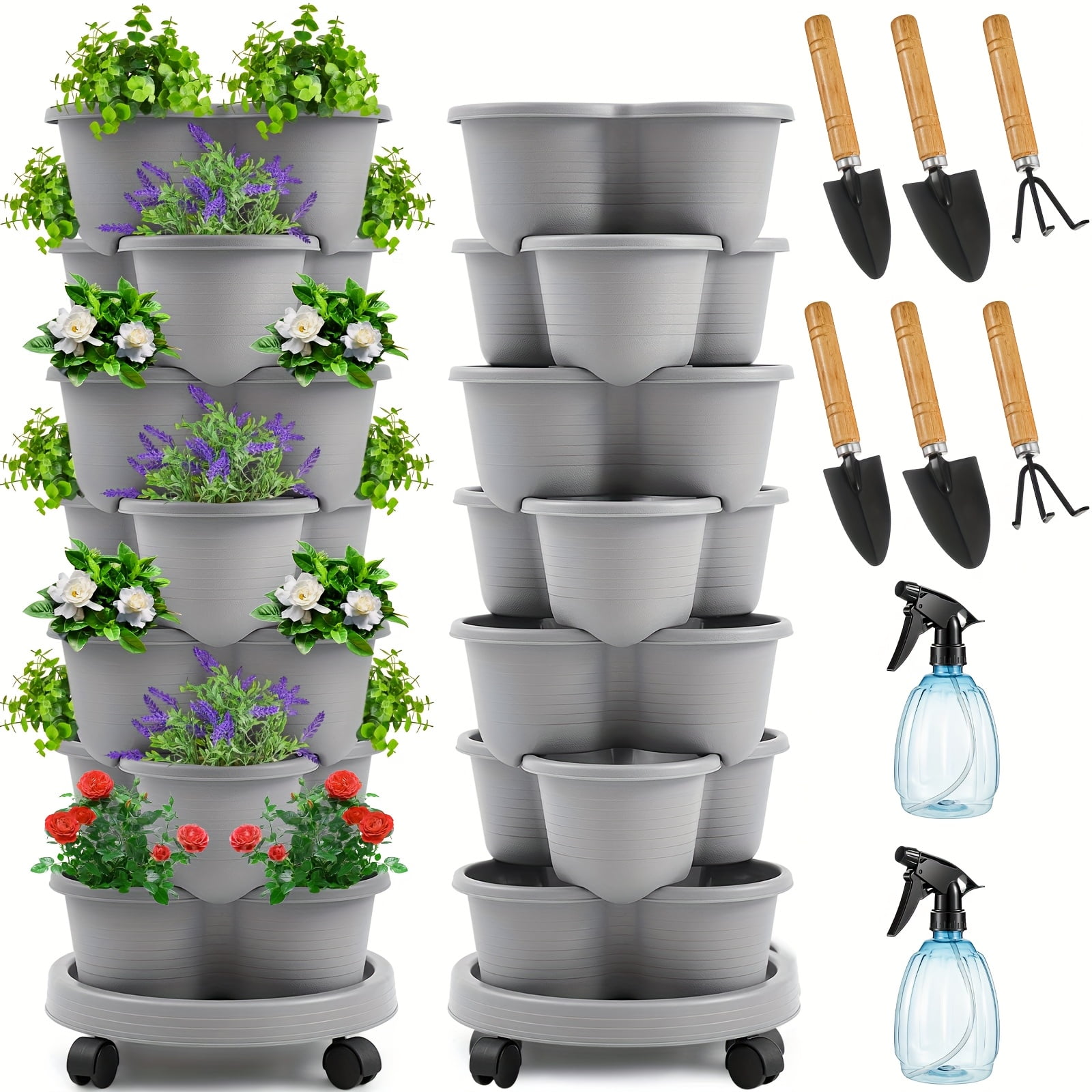2 Set Of 7 Tier Vertical Planter Stackable Planters with Removable ...