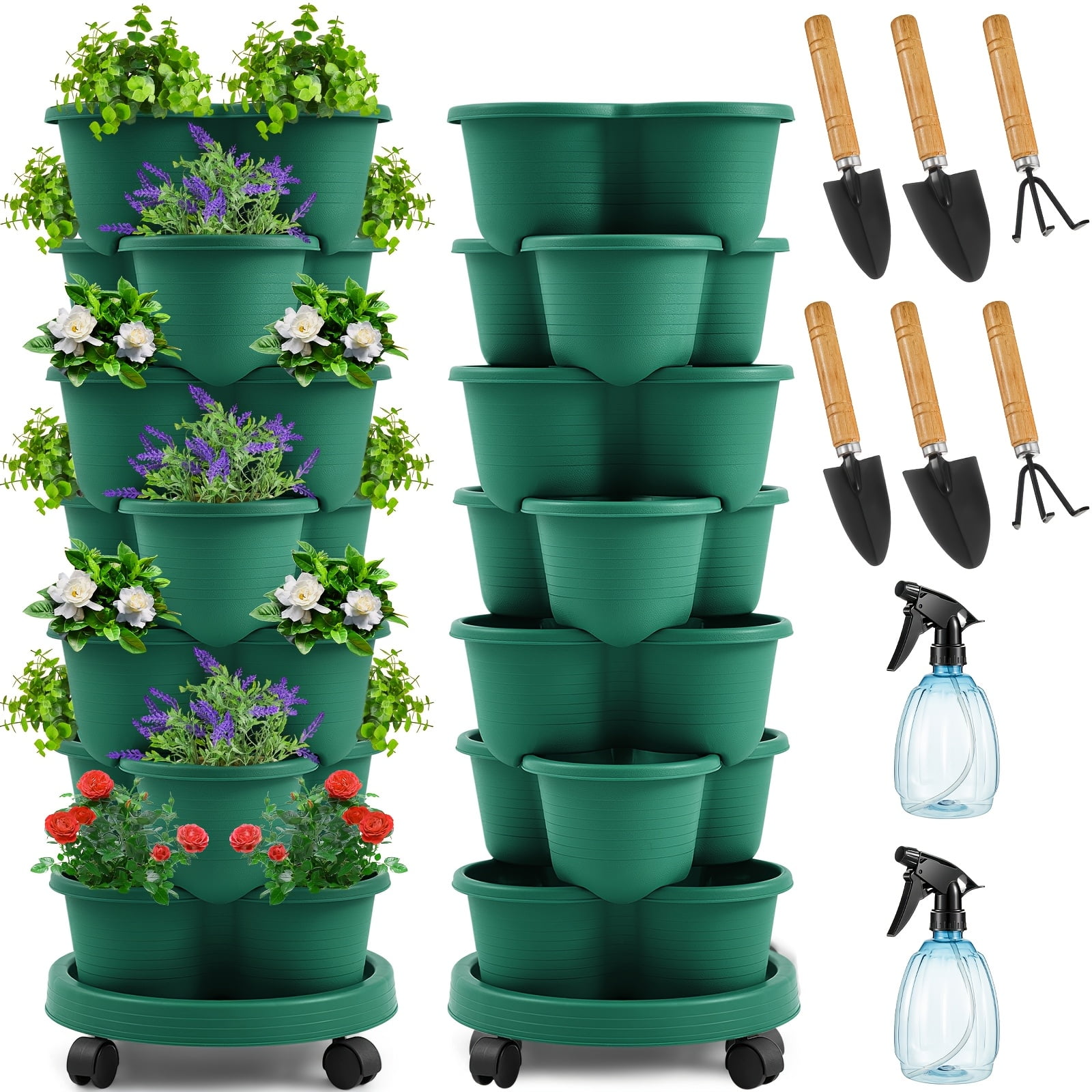 2 Set Of 7 Tier Vertical Planter Stackable Planters with Removable ...