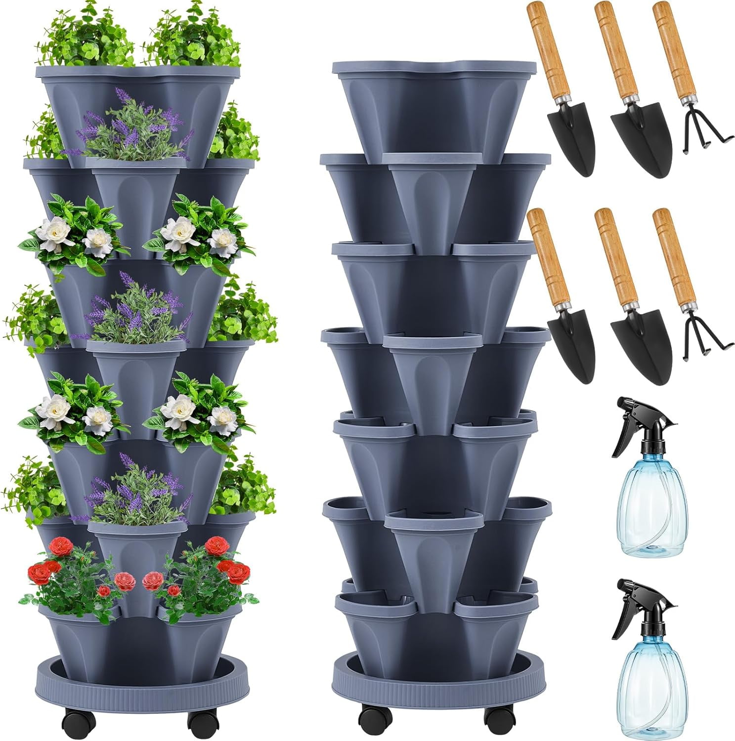 2 Set of 7 Tier Vertical Planter Stackable Tower Planters Strawberry ...