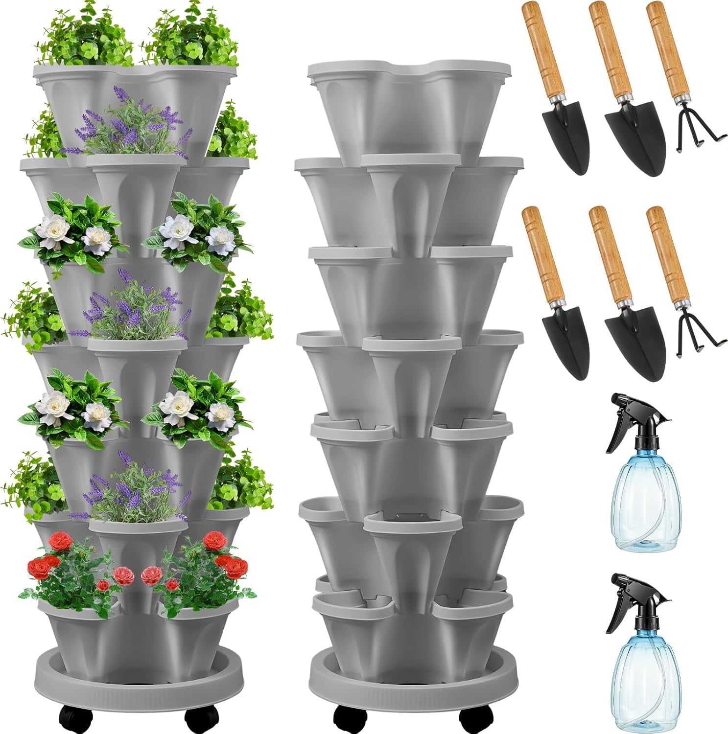 2 Set of 7 Tier Vertical Planter Stackable Tower Planters Strawberry ...