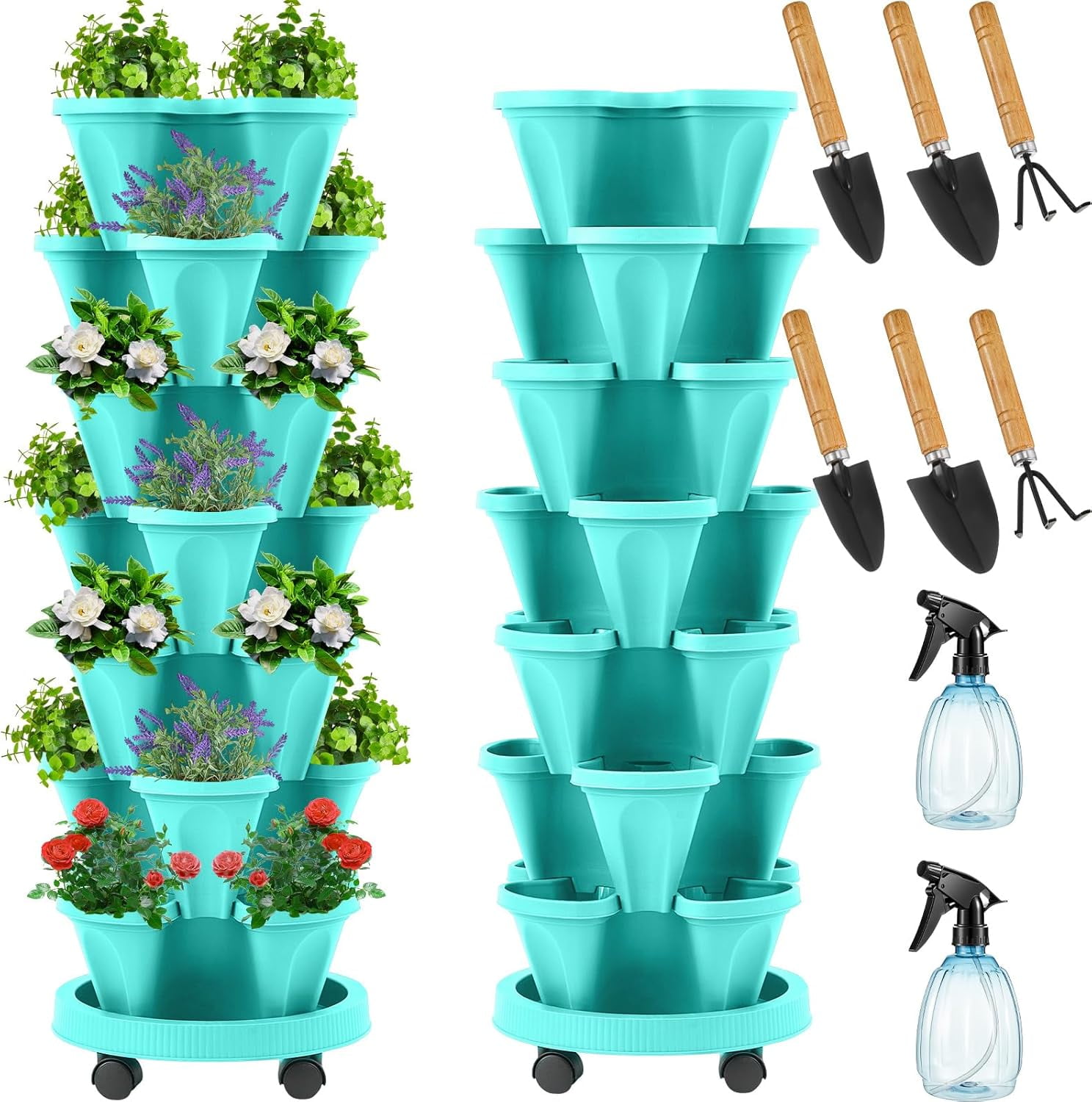 2 Set of 7 Tier Vertical Planter Stackable Tower Planters Strawberry ...