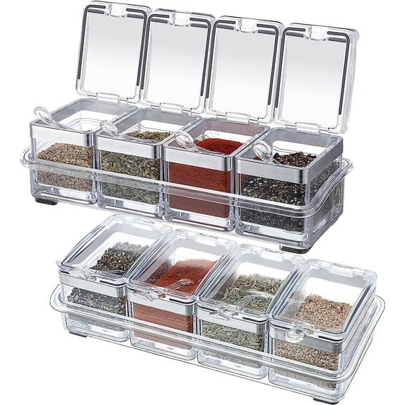 2 Set Acrylic Seasoning Organizer Box 10 x 4 x 3.2 in 8 Clear Seasoning ...