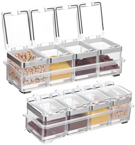 2 Set Acrylic Seasoning Organizer Box Clear Seasoning Rack Spice Pots ...