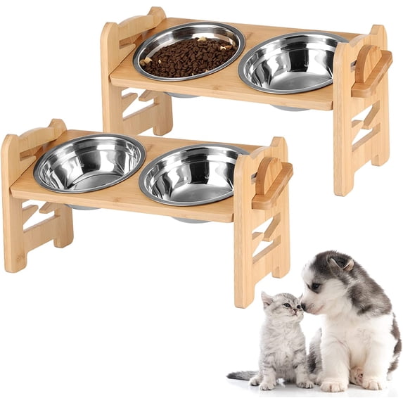 2-Set Adjustable Elevated Pet Bowls - 15° Tilted Raised Feeder with ...