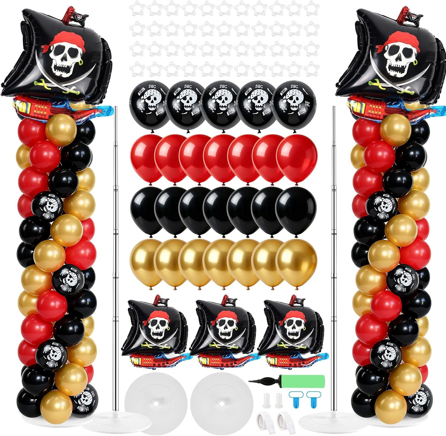 2 Set Adjustable Pirate Party Balloon Column Stand Kit Red Black Golden ...