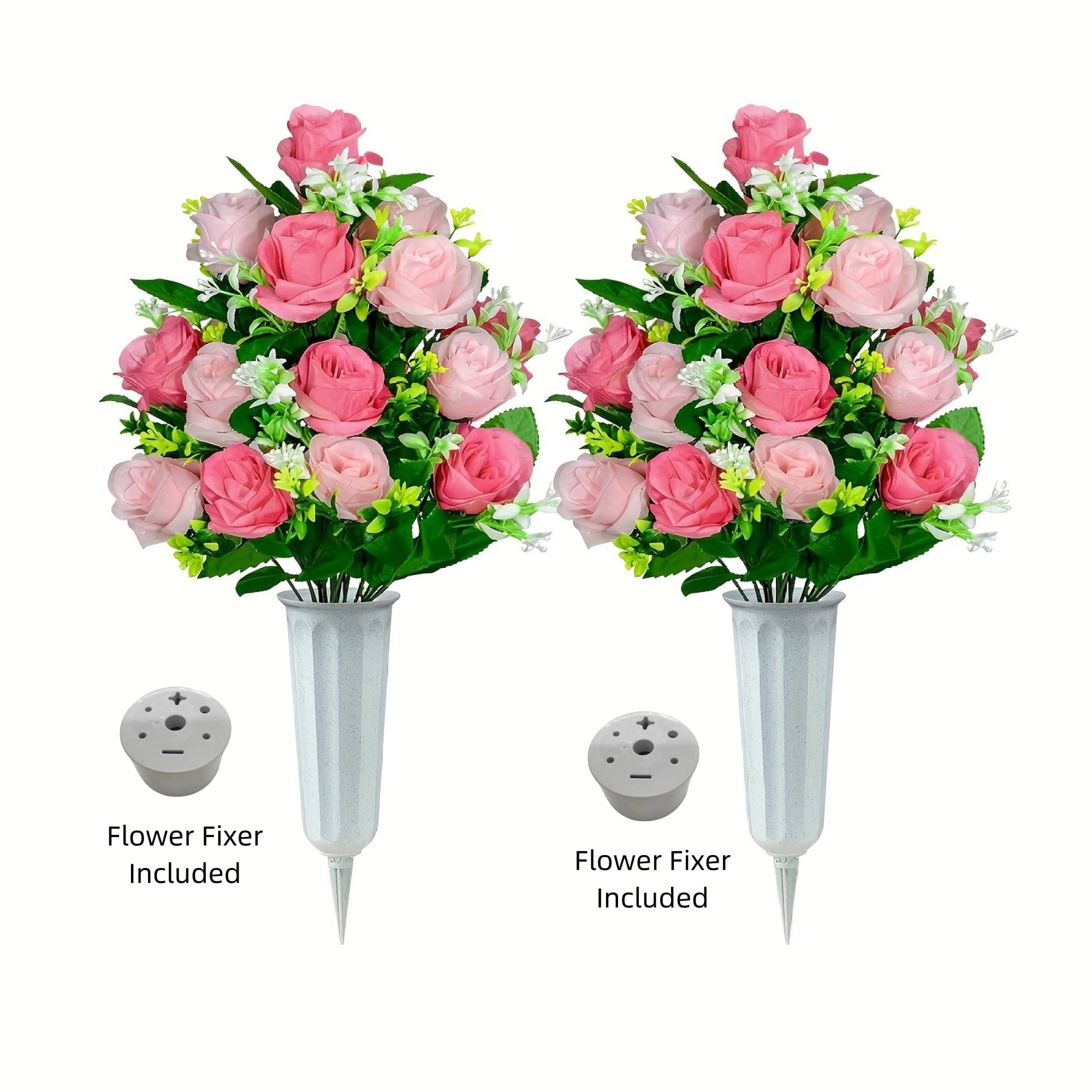 2 Set Artificial Flower Memorial Cemetery Fake Flower Rose Lily with ...
