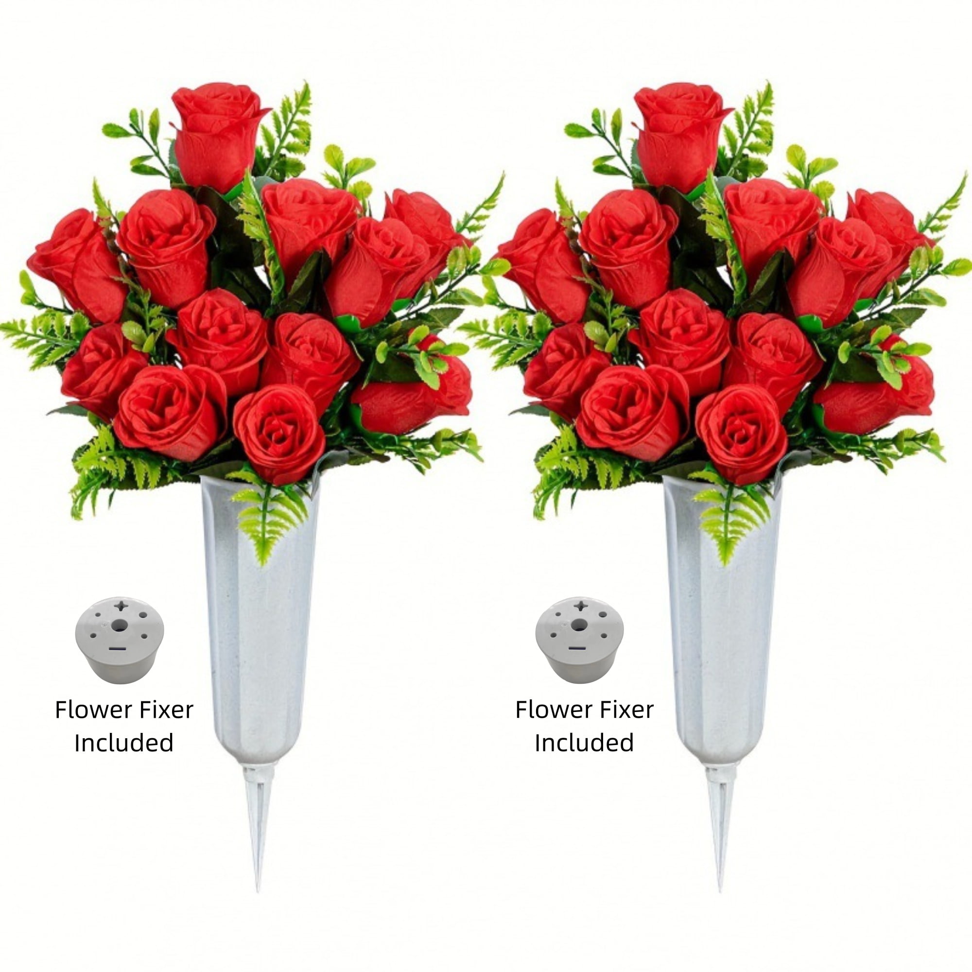 2 Set Artificial Flower Memorial Cemetery Fake Flower Rose Lily with ...