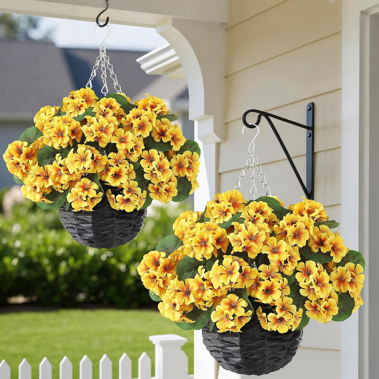 2 Set Artificial Geranium Hanging Baskets for Outdoors Sun Resistant ...