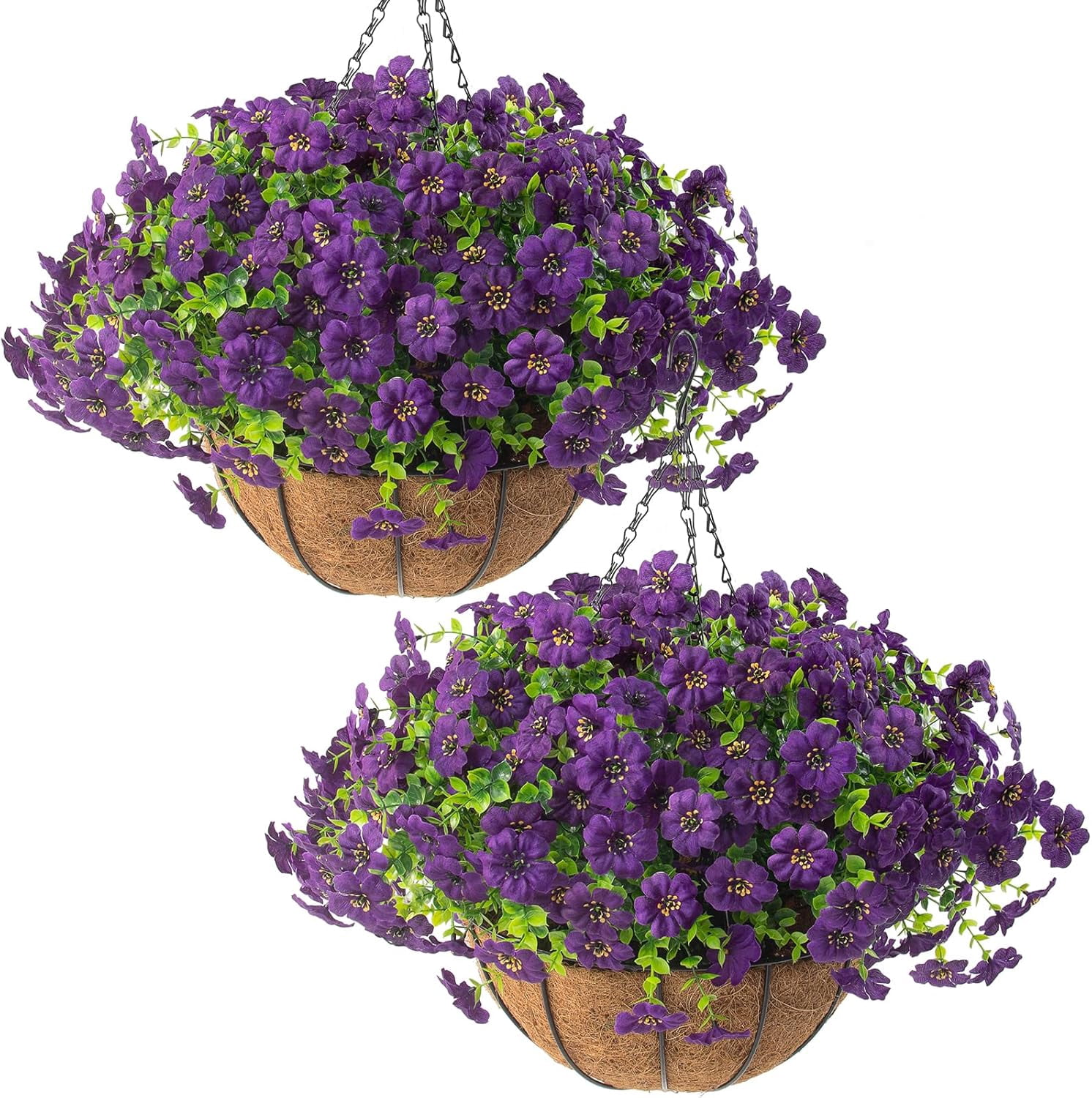 2 Set Artificial Outdoor Flowers with Hanging Basket, 2 Hanging ...
