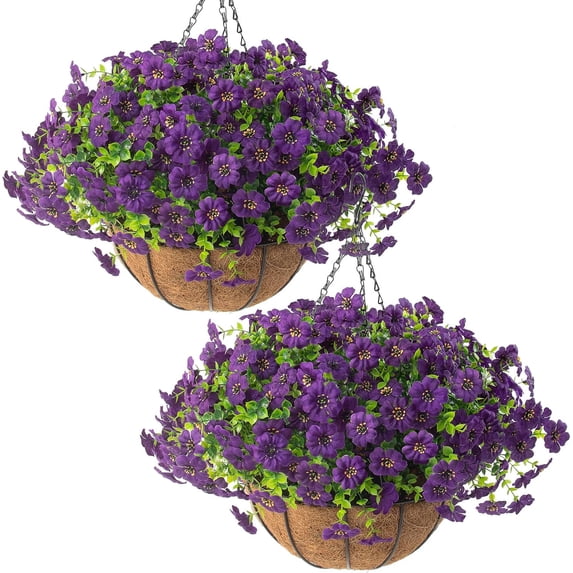 2 Set Artificial Outdoor Flowers with Hanging Basket, 2 Hanging ...