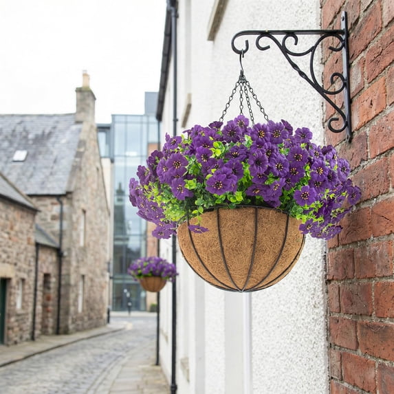 2 Set Artificial Outdoor Flowers with Hanging Basket, 2 Hanging ...