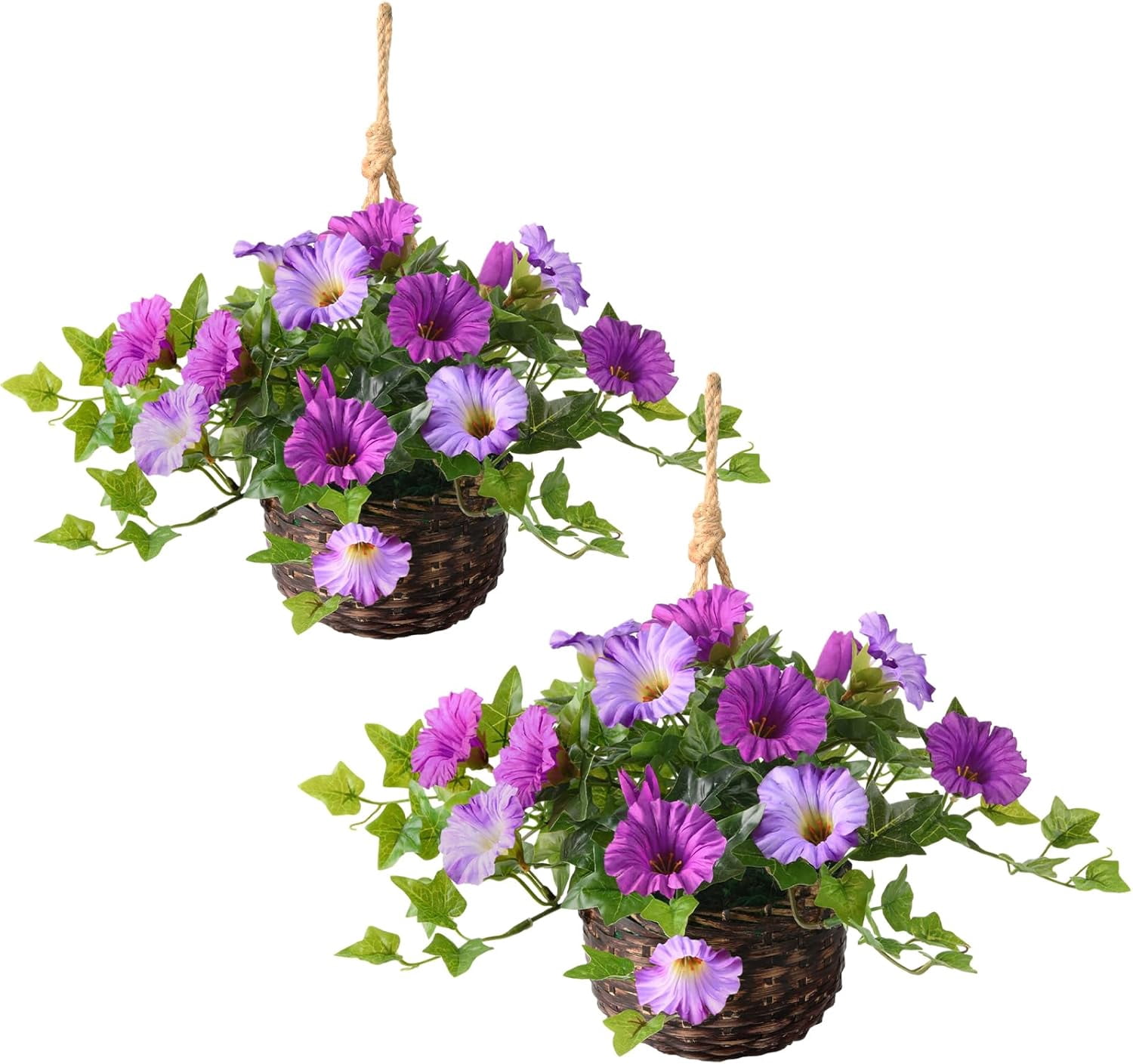 2 Set Artificial Outdoor Flowers with Hanging Basket, 2 Hanging ...