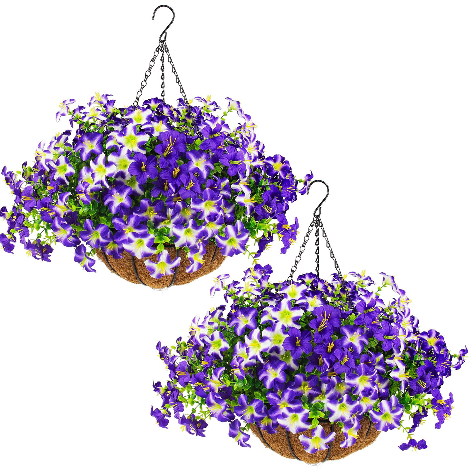 2 Set Artificial Outdoor Flowers with Hanging Baskets,24 Pcs UV ...