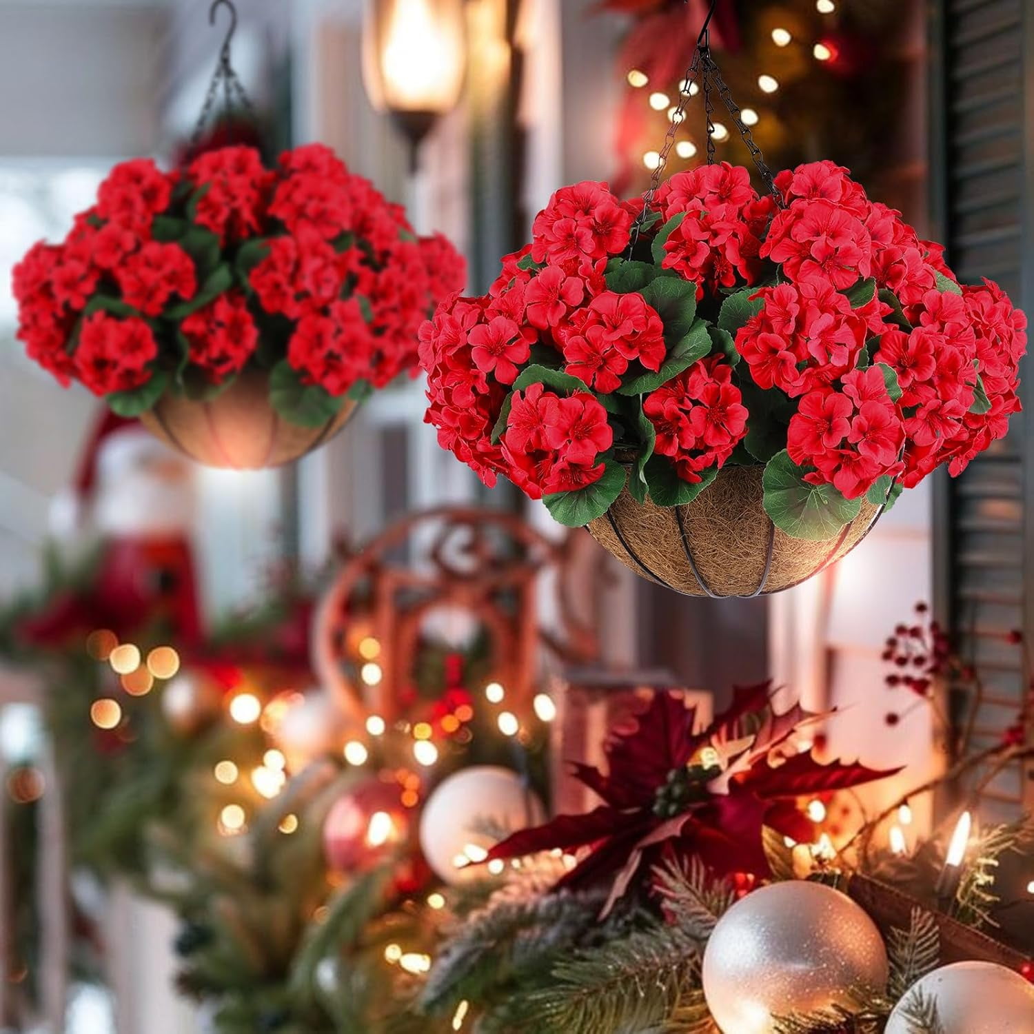 2 Set Artificial Red Geraniums Flowers for Outdoors with Hanging ...