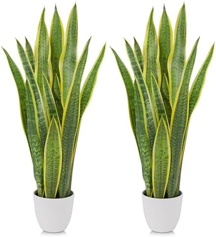 2 Set Artificial Snake Plant Potted, 28 Inch Faux Sansevieria ...