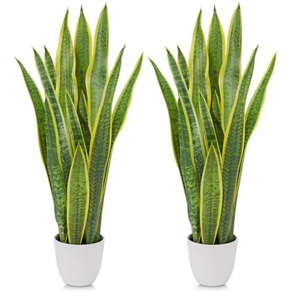 2 Set Artificial Snake Plant Potted, 28 Inch Faux Sansevieria ...