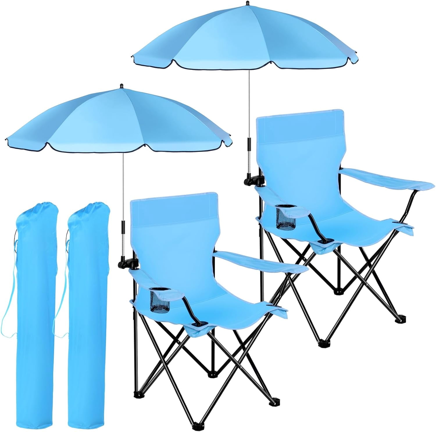 2 Set Beach Chair with Umbrella Folding Camping Chair for Adult ...