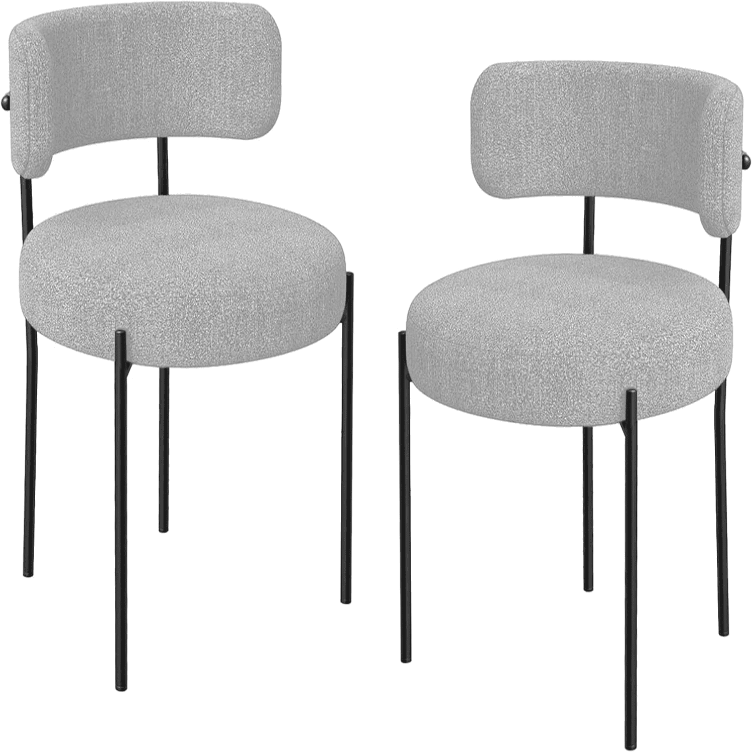 2 Set Boucle Fabric Dining Chairs - Mid-Century Modern Upholstered ...