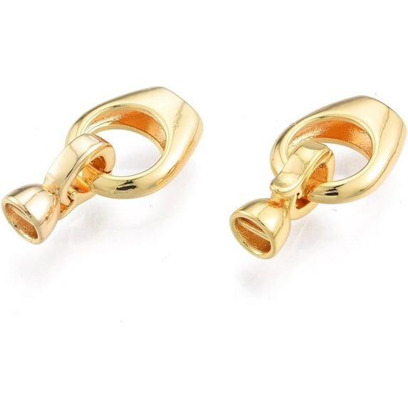 2 Set Brass Fold Over Clasps Oval Real 18K Gold Plated Foldable Clasp ...