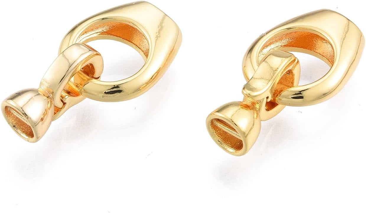 2 Set Brass Fold Over Clasps Oval Real 18K Gold Plated Foldable Clasp ...