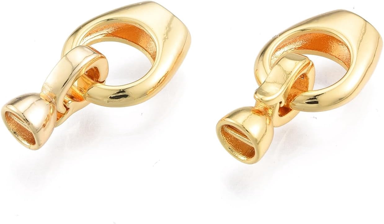 2 Set Brass Fold Over Clasps Oval Real 18K Gold Plated Foldable Clasp ...