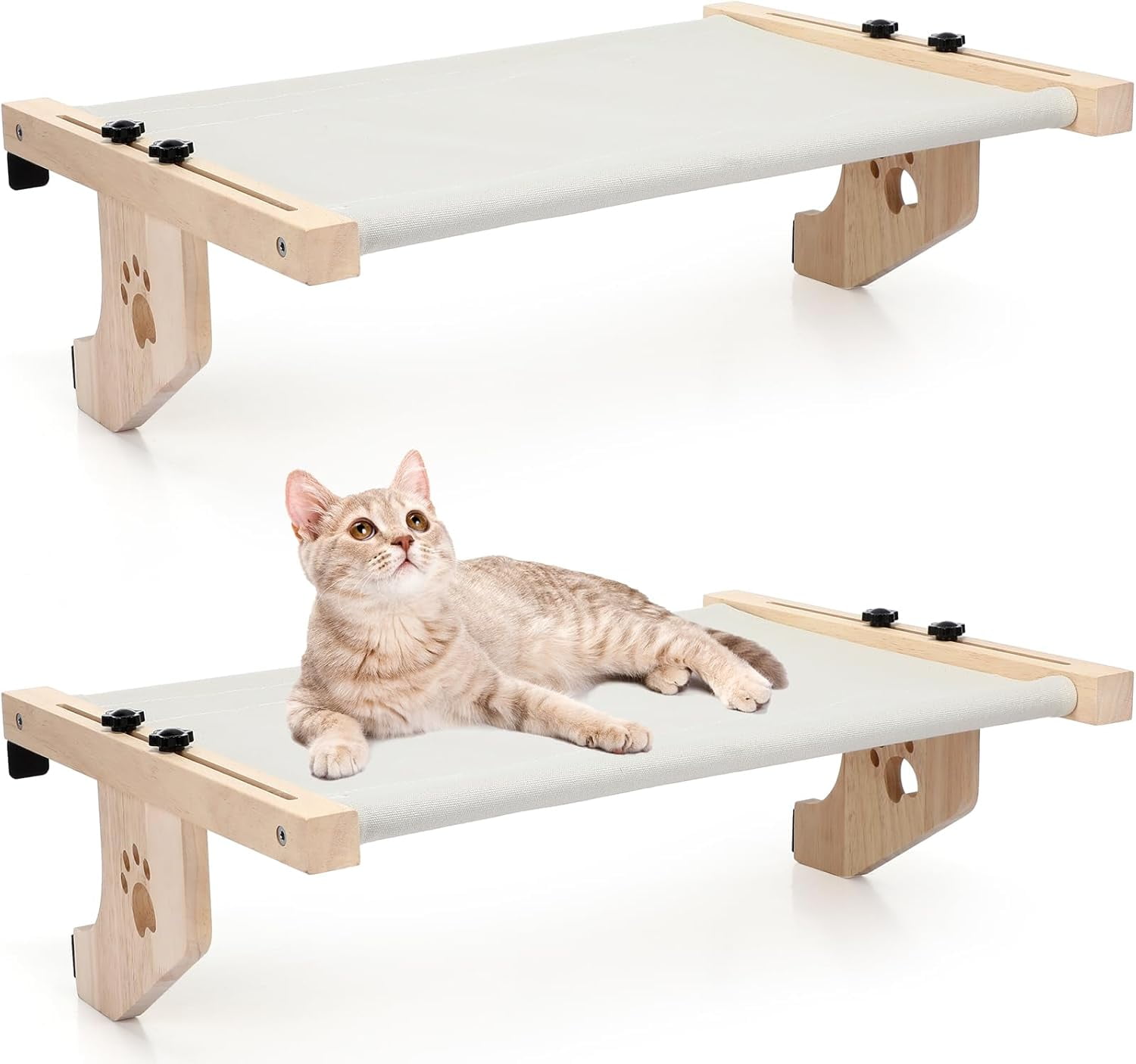 2 Set Cat Window Sill Perch Adjustable Wood Small Cat Window Hammock ...