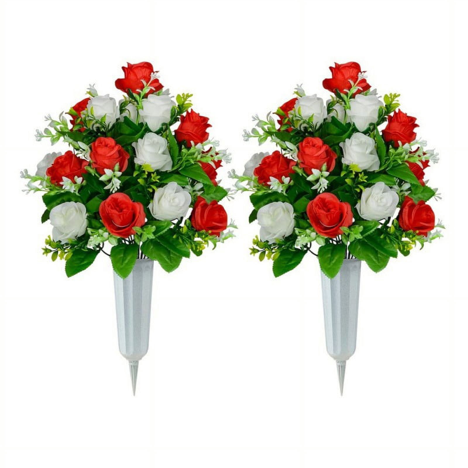 2 Set Cemetery Memorial Artificial Flower Rose Bouquet with Vase ...