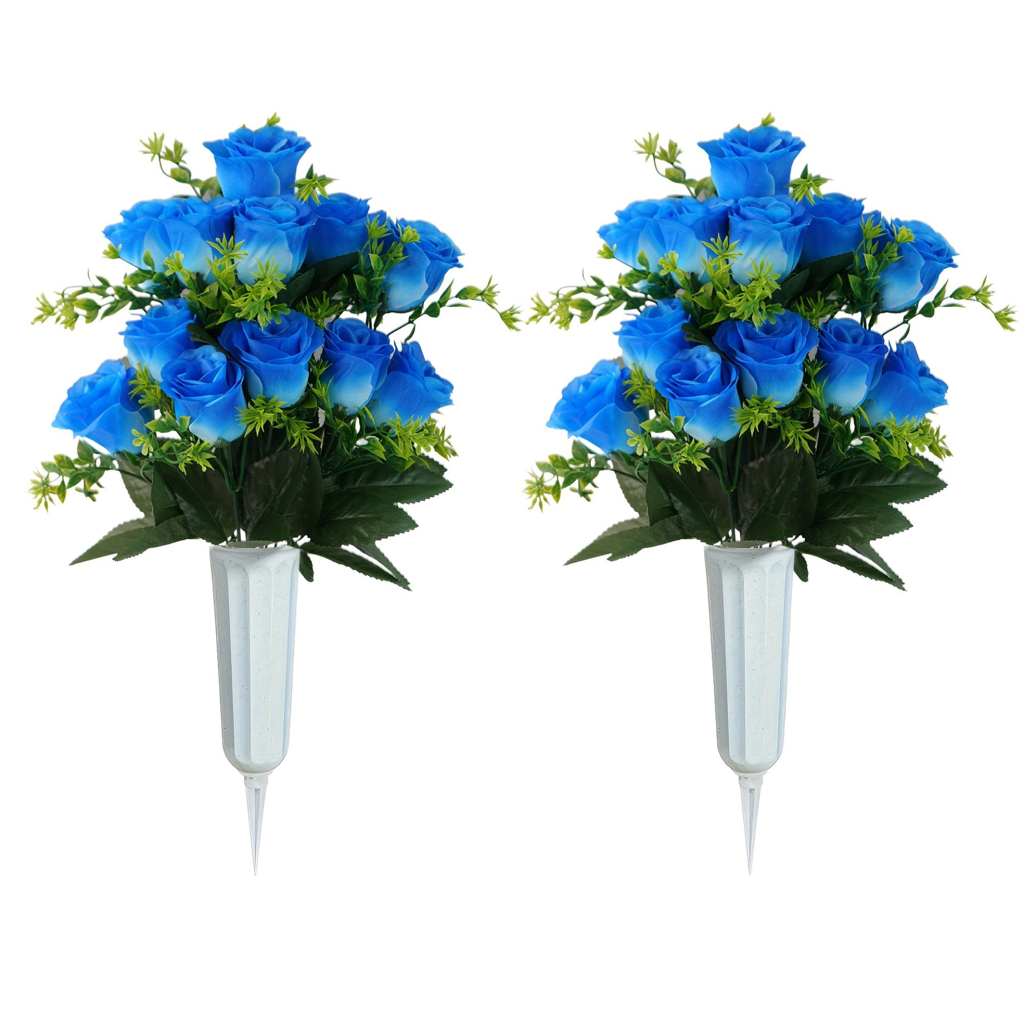 2 Set Cemetery Memorial Artificial Flower Rose Bouquet with Vase ...