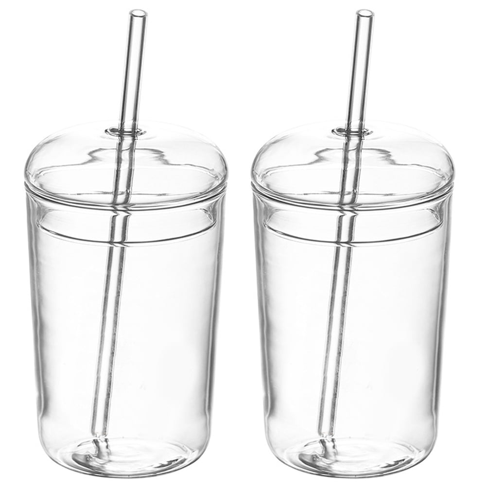 2 Set Cup with Glass Straw Large Capacity Household Beverage Drinking ...