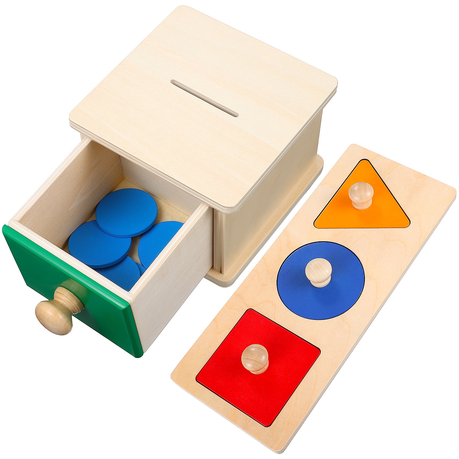 2 Set Coin Box Geometry Toy Wooden Puzzles Games Educational Learning ...